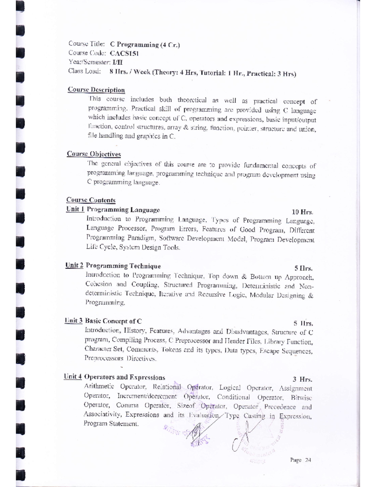 BCA-CACS151 - C Programming Practical Course Overview and Study Guide ...