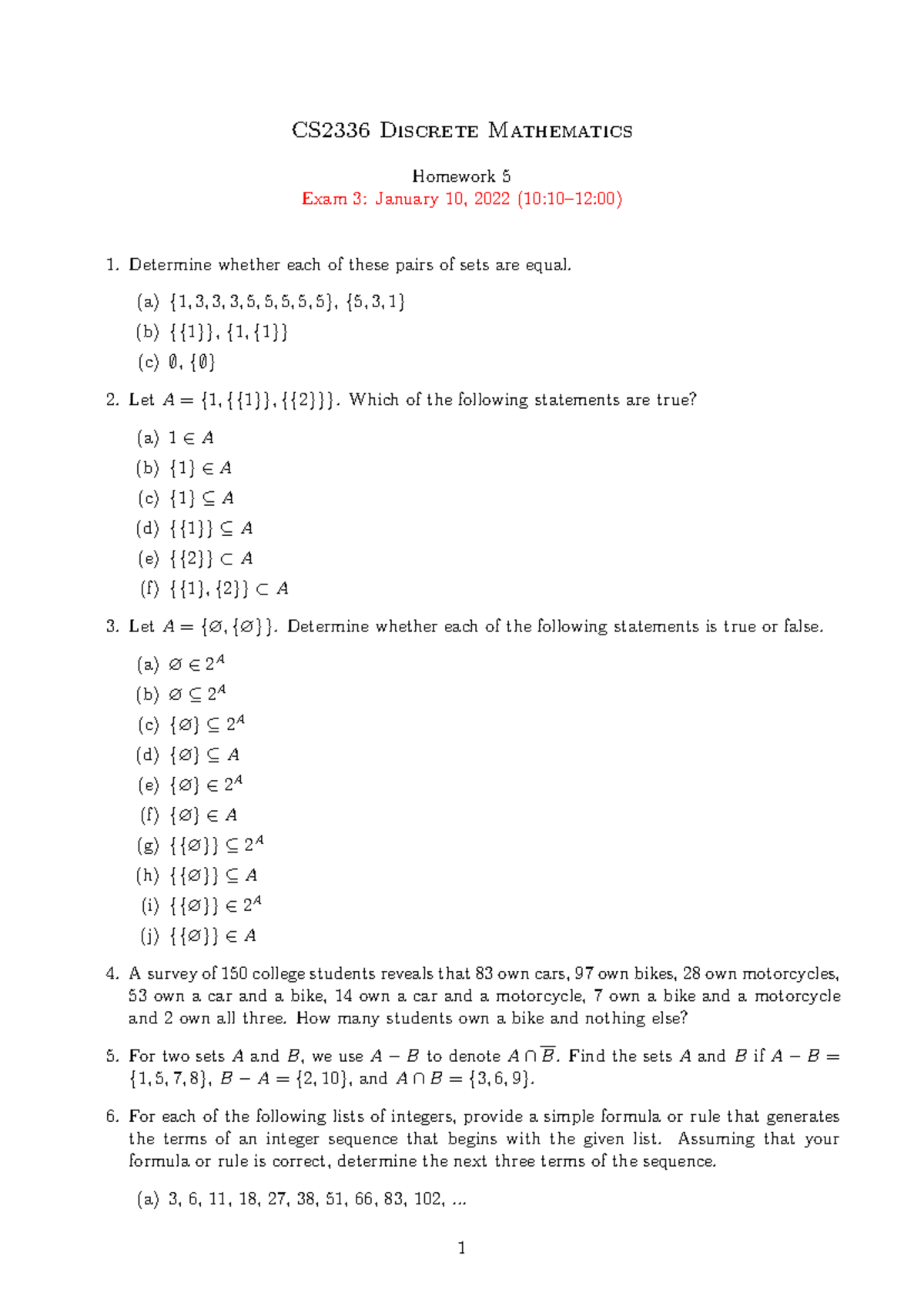 Assign 5 - 2021 - lecture - CS2336 Discrete Mathematics Homework 5 Exam ...