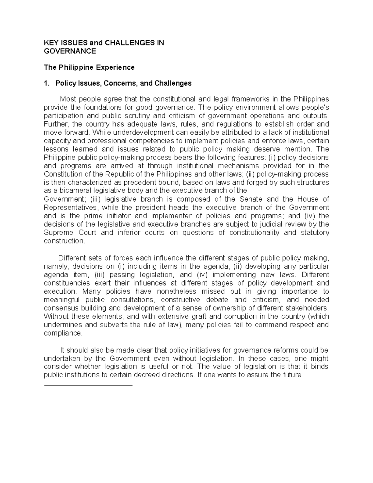 Issues and Challenges in Governance - KEY ISSUES and CHALLENGES IN ...