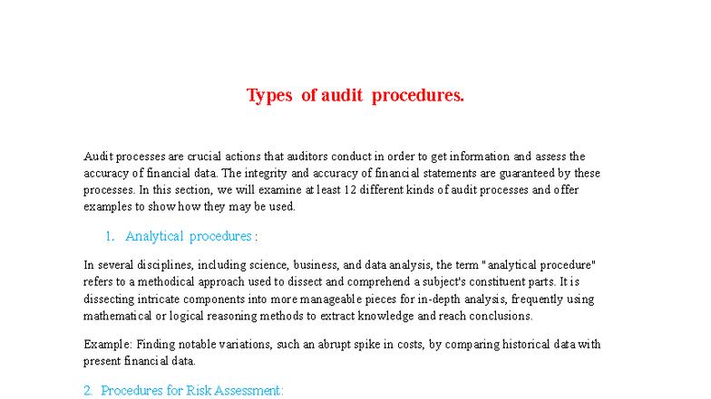 Types of Audit Procedures: A Comprehensive Overview - Studocu