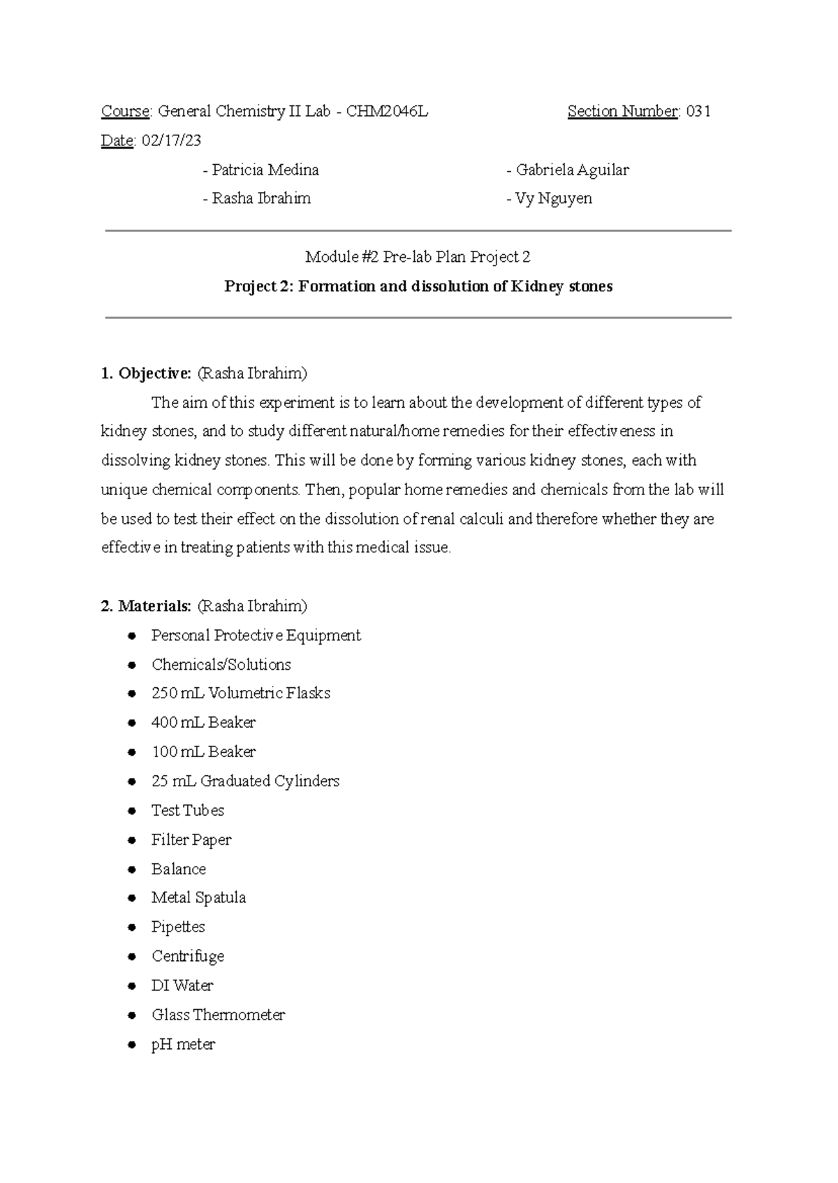 Module 2 Pre-Lab Plan Part 1 - Course: General Chemistry II Lab ...