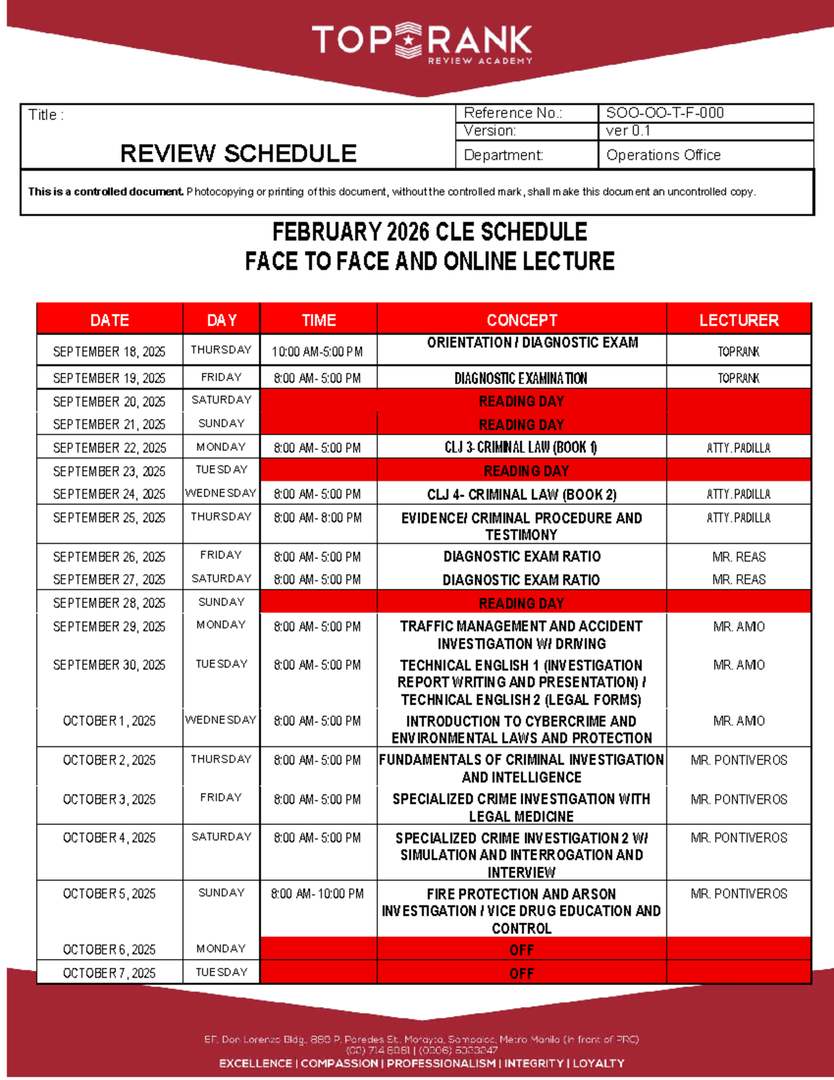 FEB 2026 CLE Schedule: Face-to-Face & Online Lectures - Studocu