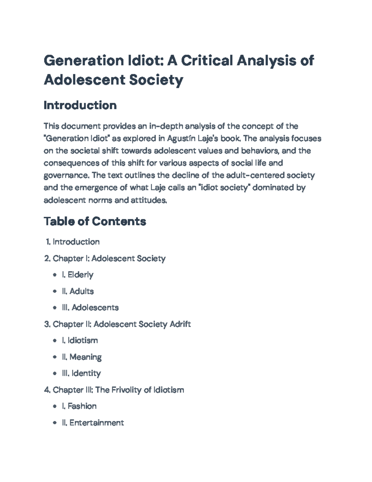 Critical Analysis of "Generation Idiot": Adolescent Values in Society ...