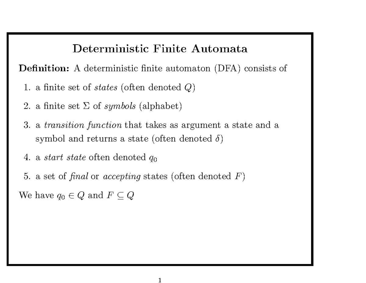 DFA Overview: Key Concepts and Functional Representation - Studocu