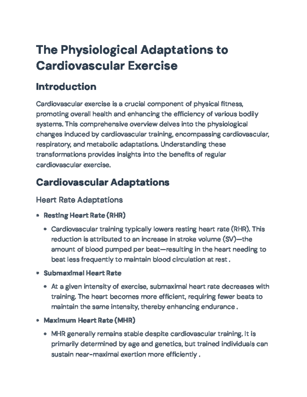 Physiological Changes from Cardiovascular Exercise: An Overview - Studocu