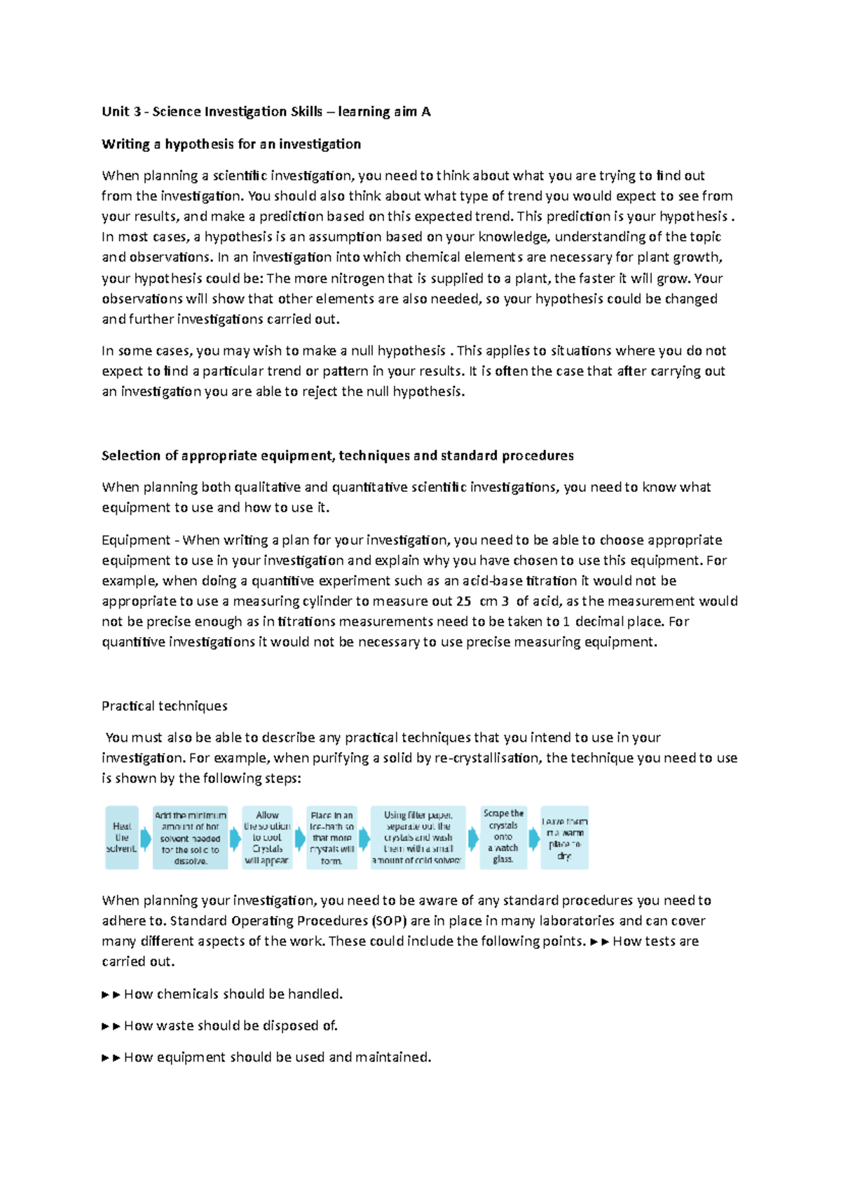 Unit 3 - Science Skills: Hypothesis & Investigation Planning - Studocu