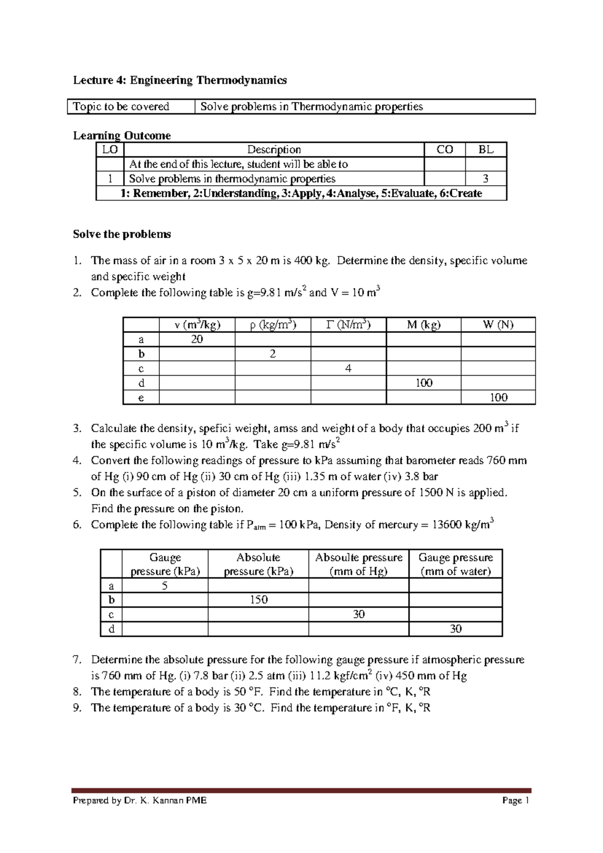 Lecture 4: Engineering Thermodynamics - Problem Solving Guide - Studocu