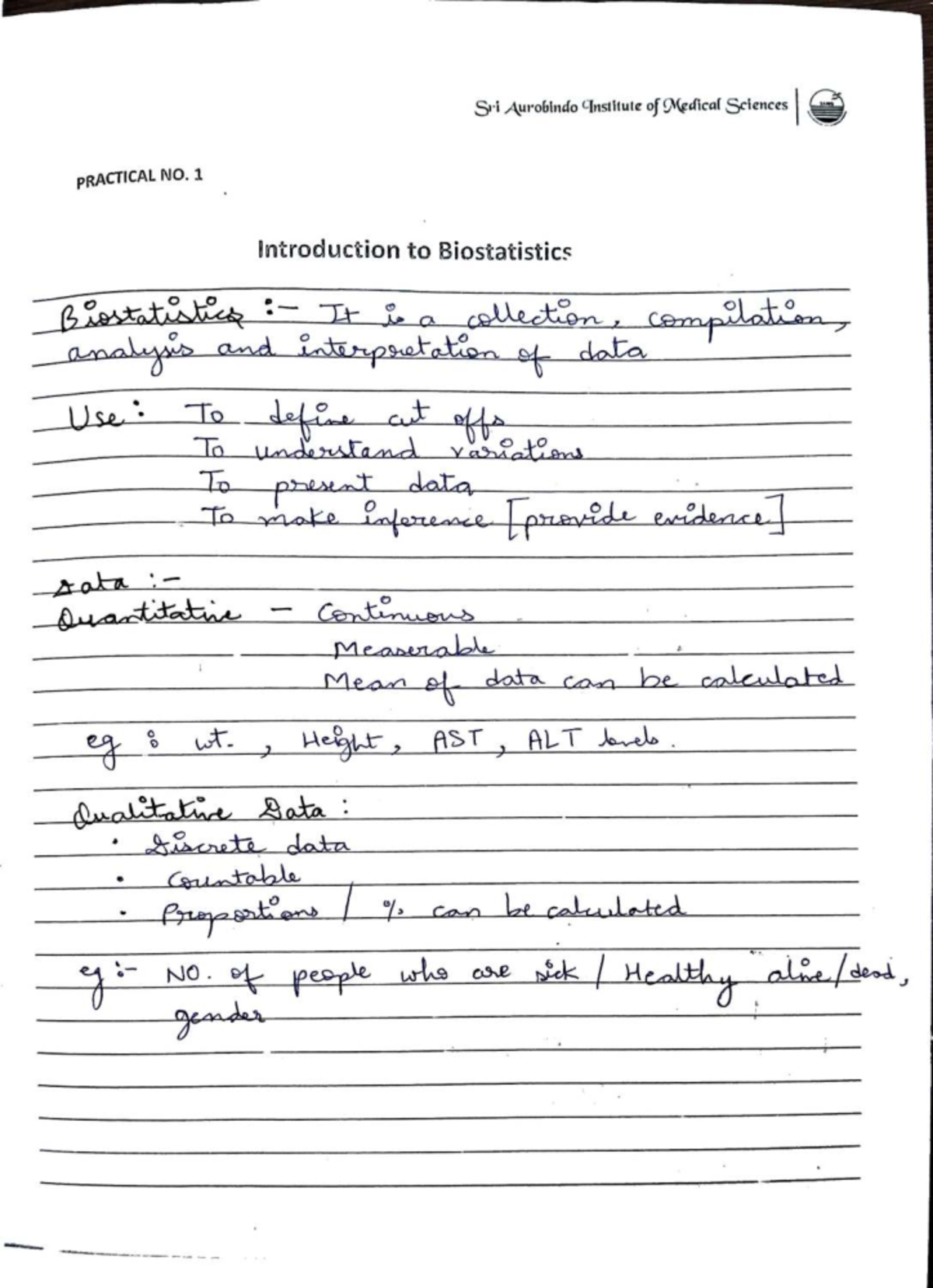 Sri Aurobindo Institute of Medical Sciences 3AMS PRACTICAL NO. 1 ...