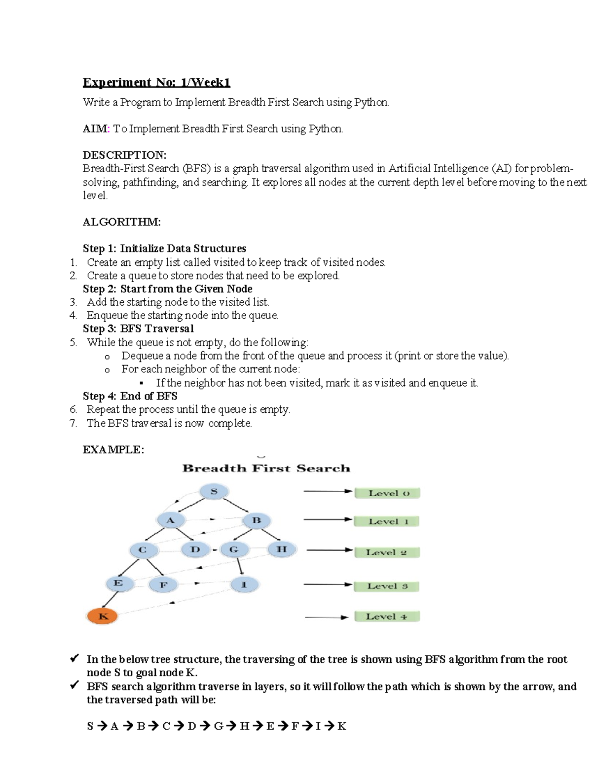 Experiment No1 and 2: Implementing BFS and DFS Algorithms in Python - Studocu