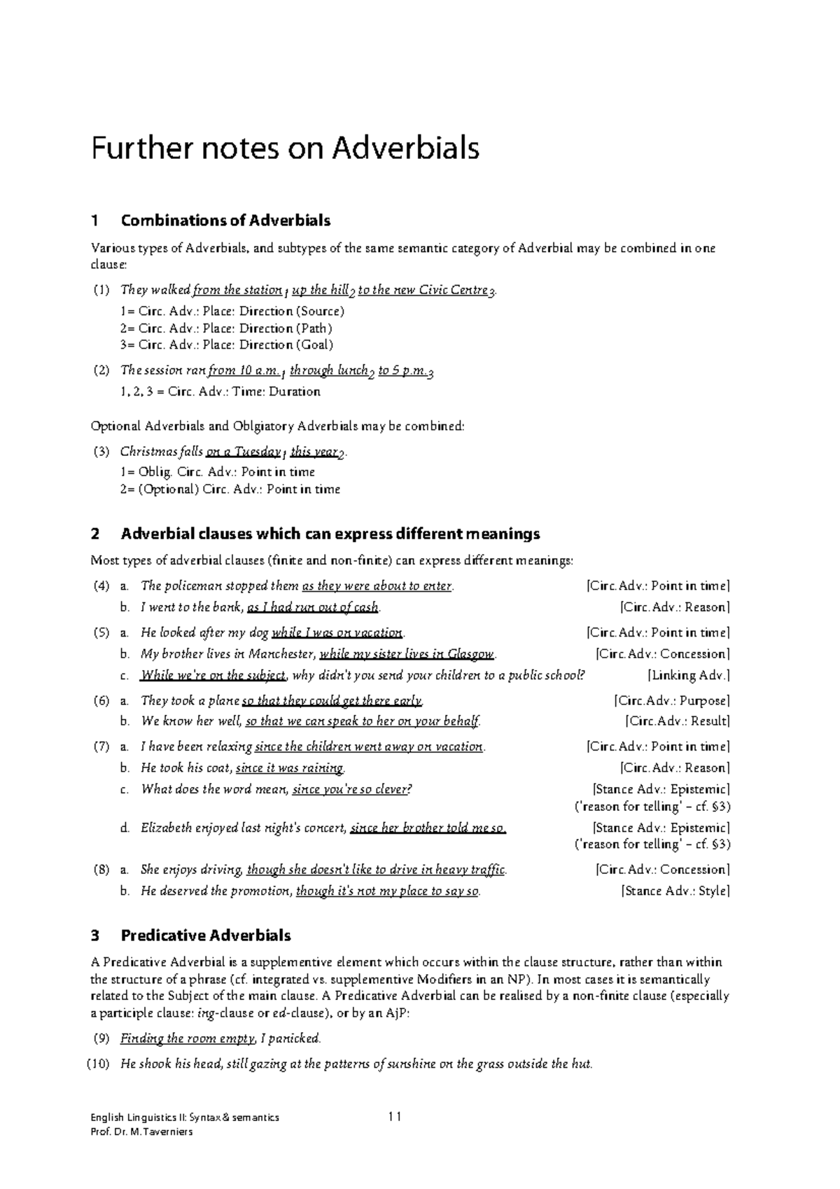 Adverbials notes - English Linguistics II: Syntax & semantics 11 ...