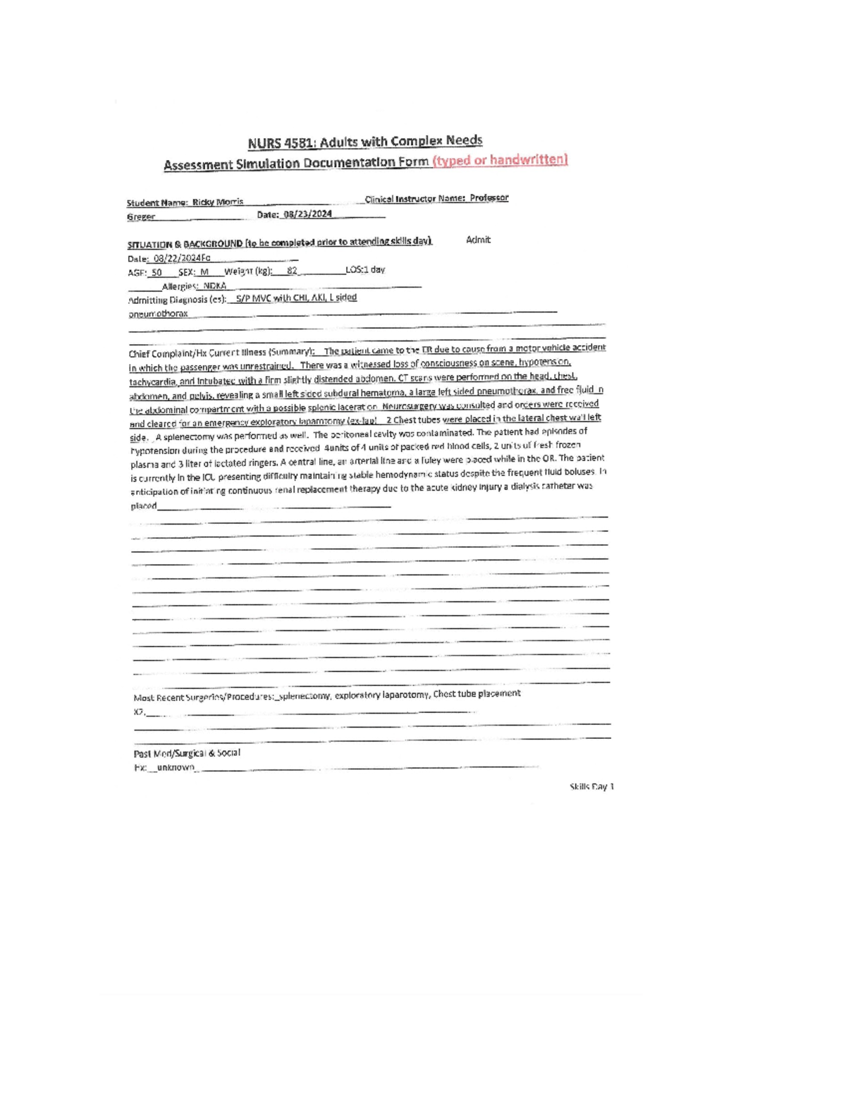 Complex care completed 0823 - NURS 4581: Adults with Complex Needs ...
