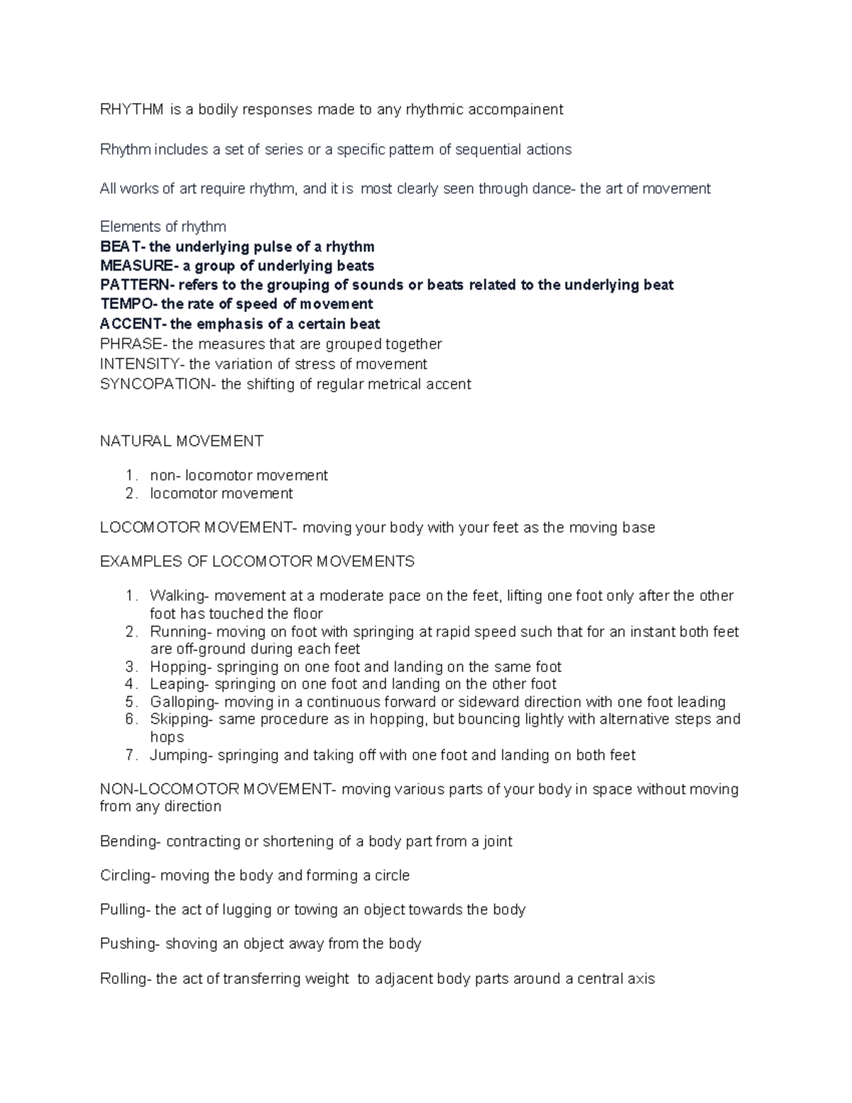 Pathfit 3 Prelims: Understanding Rhythm and Natural Movement - Studocu