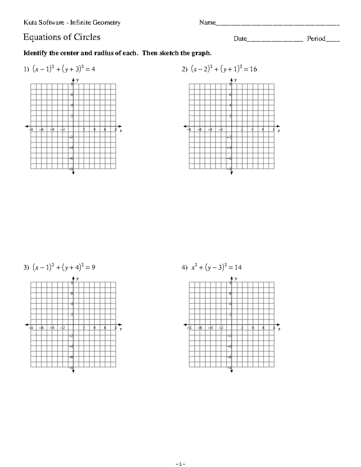 Circle Equations Worksheet Kuta 1: Center & Radius Calculations - Studocu