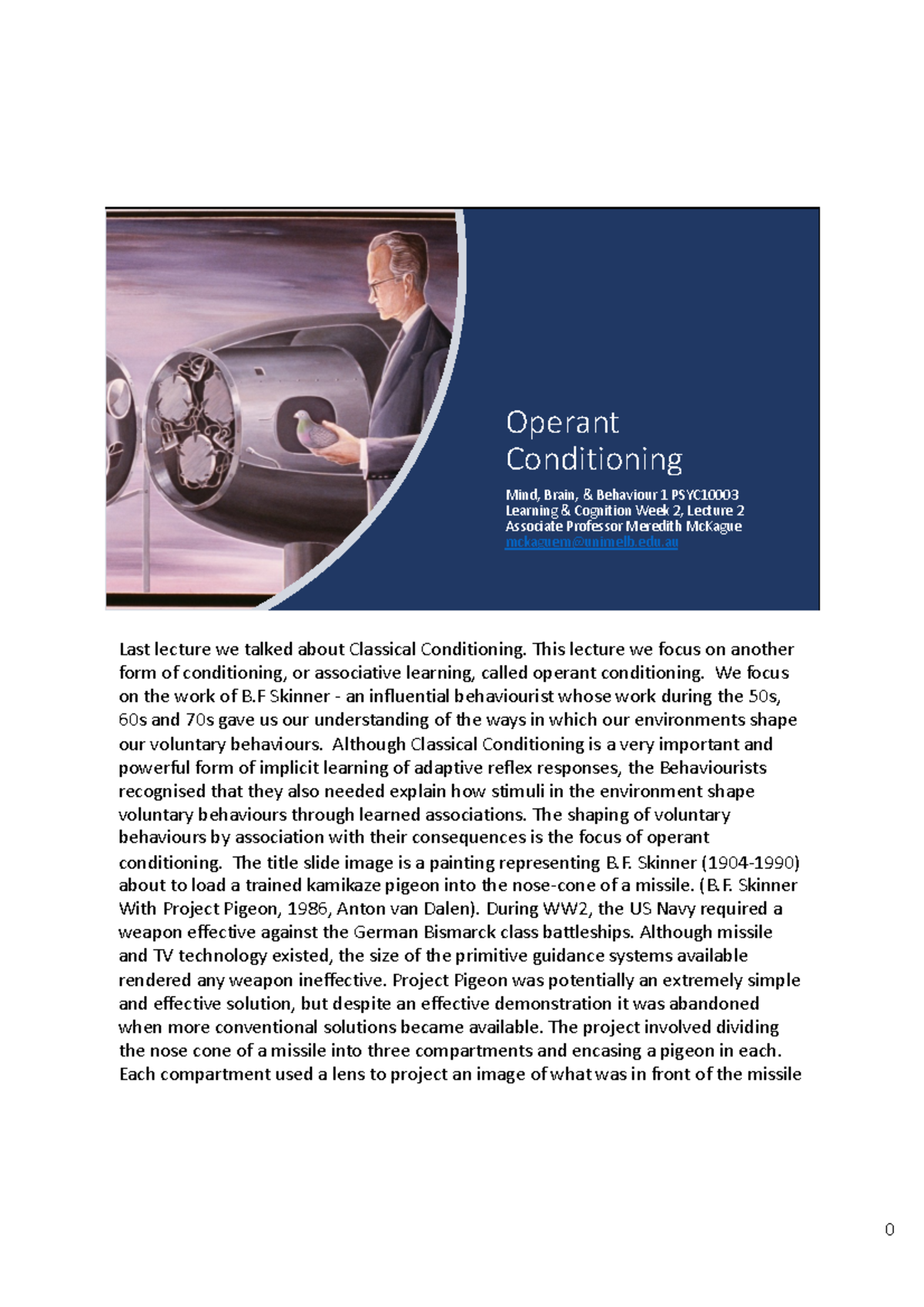 PSYC 1 Mind, Brain & Behaviour Lecture 2: Operant Conditioning Summary ...