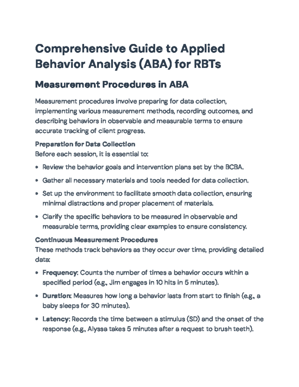 Comprehensive Guide to ABA Techniques and Measurement for RBTs - Studocu