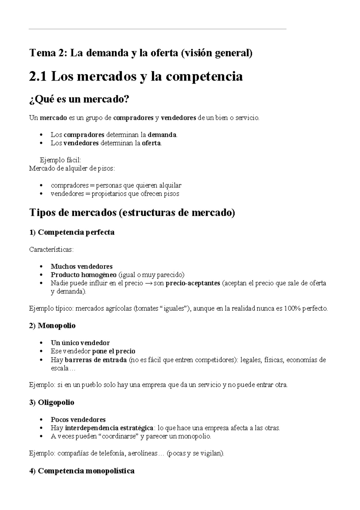 Tema 2: Demanda y Oferta en Mercados - Visión General - Studocu