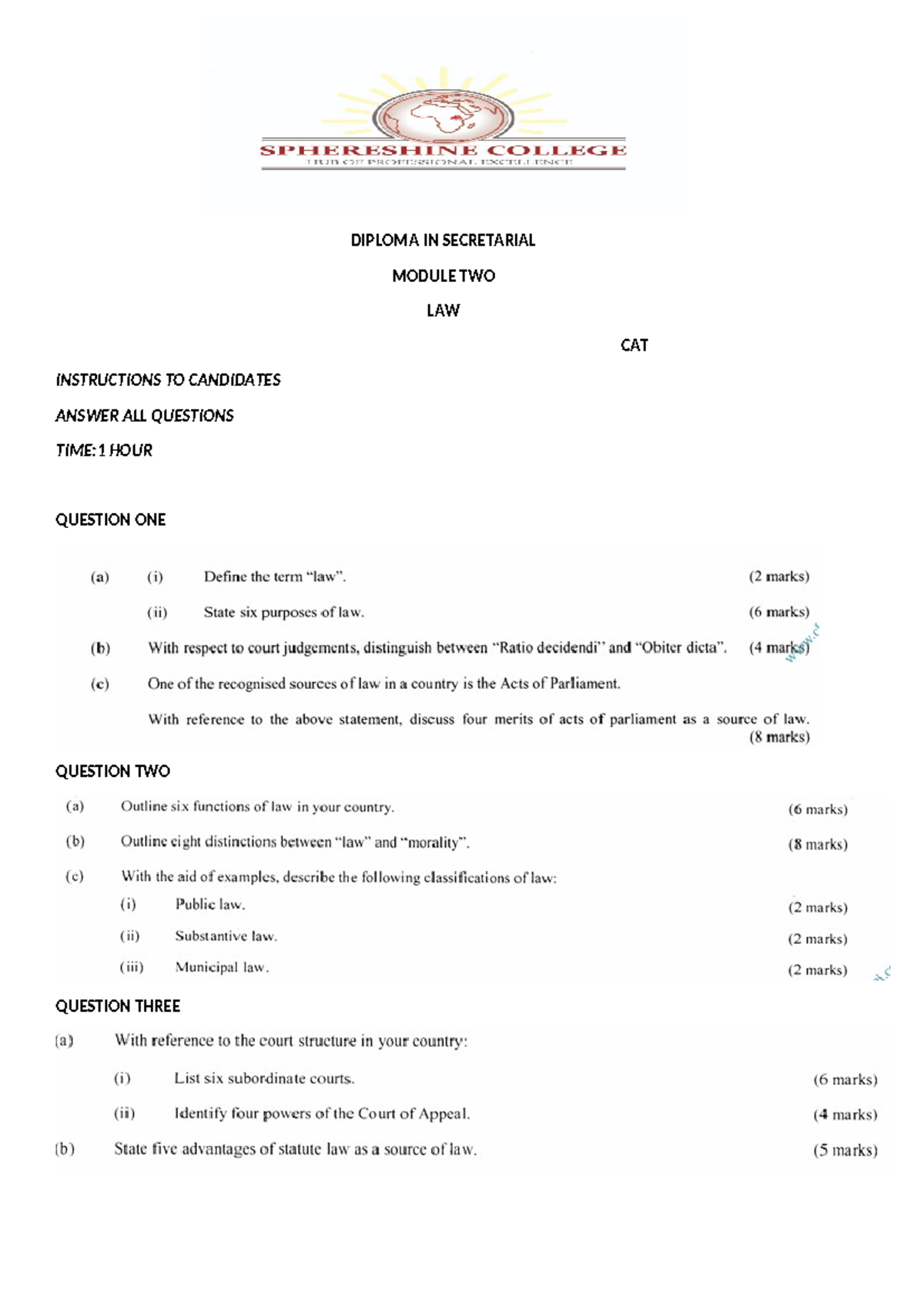 LAW- Secretarial - law for front office - Front Office - DIPLOMA IN ...