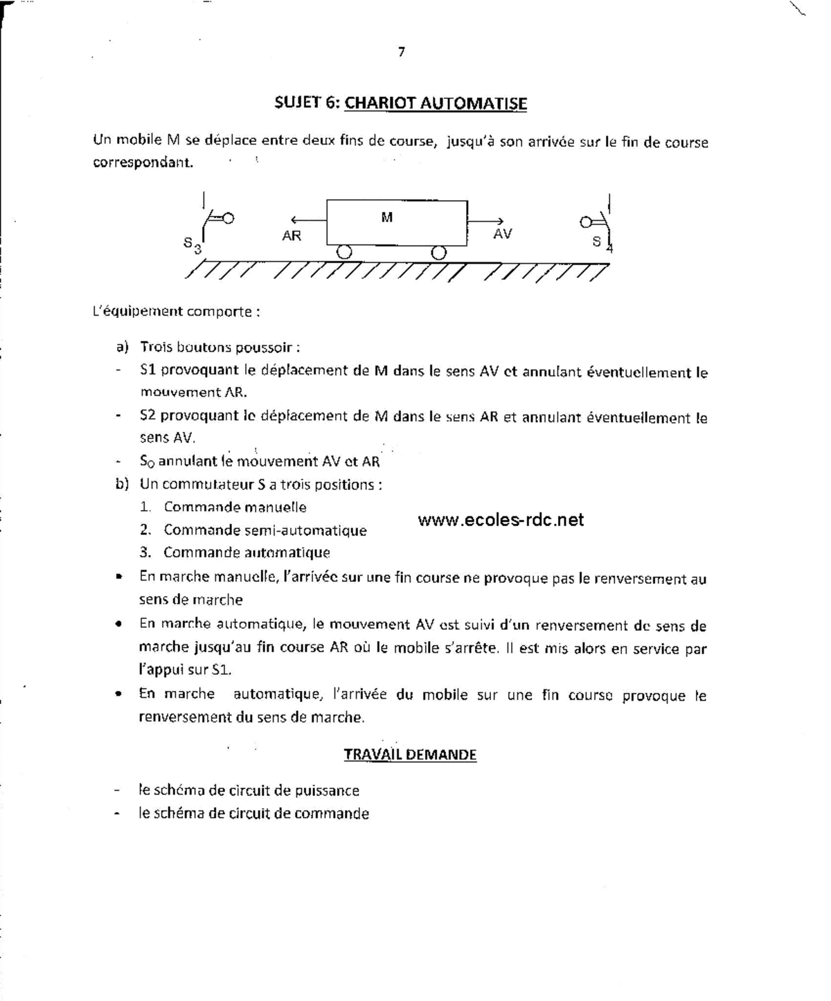 Exercice de Schémas Électriques - Sujet 6: Chariot Automatisé - Studocu