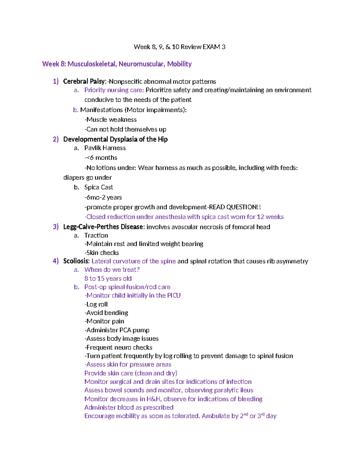 PEDS 302 - Practice Questions for Pediatric Exam #2 Review - Studocu