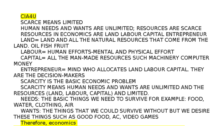 Chapter 1 CIA - Understanding Scarcity and Economic Decision Making ...