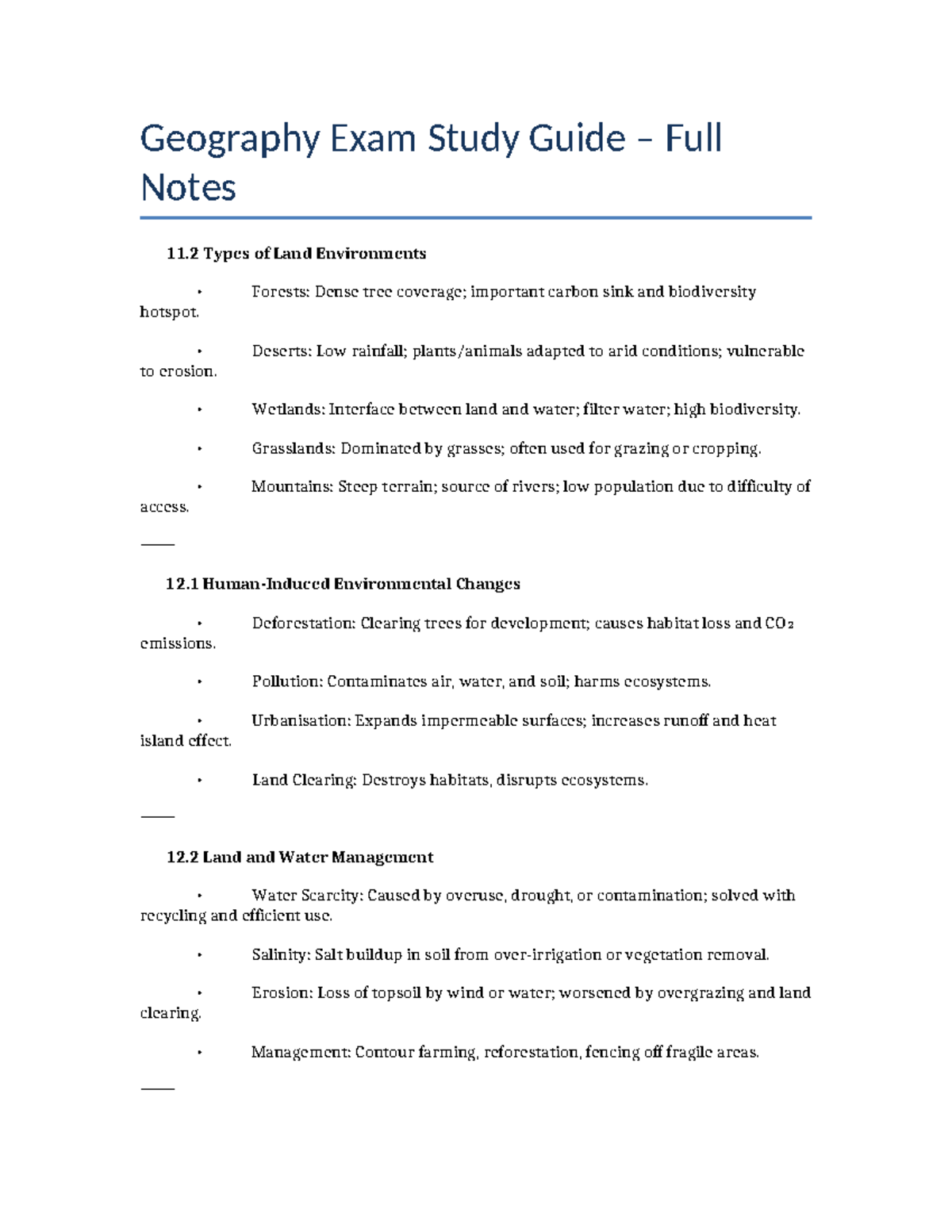 Geography Exam Study Guide: Land Environments & Ecosystem Management ...