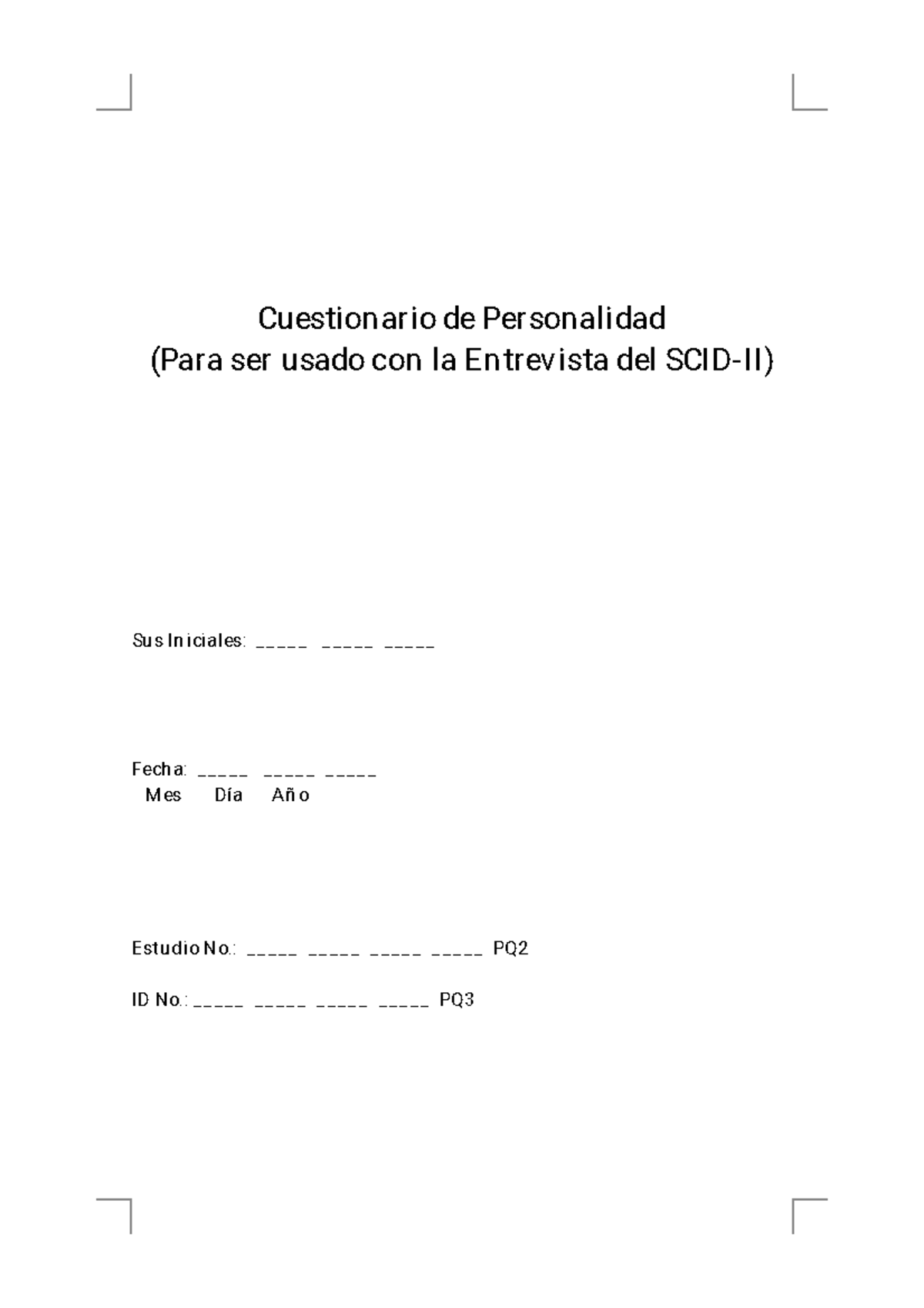 Guía SCID-II: Cuestionario de Personalidad para Diagnóstico - Studocu