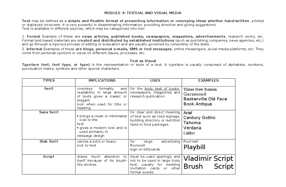 Textual and Visual Media: A Comprehensive Overview (MIL 4th Qtr) - Studocu