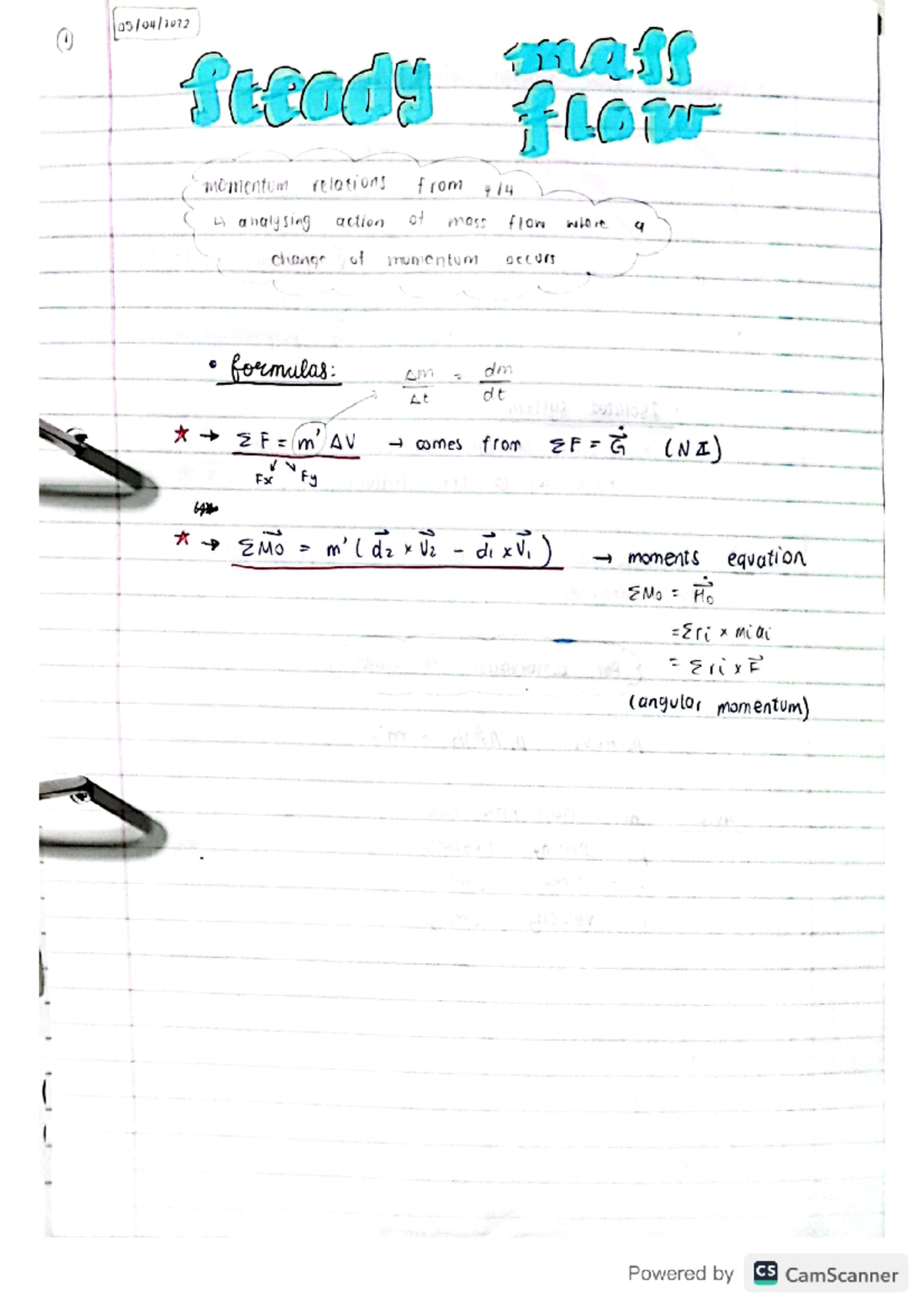 MSD Steady Mass Flow Analysis: Momentum Relations and Formulas - Studocu