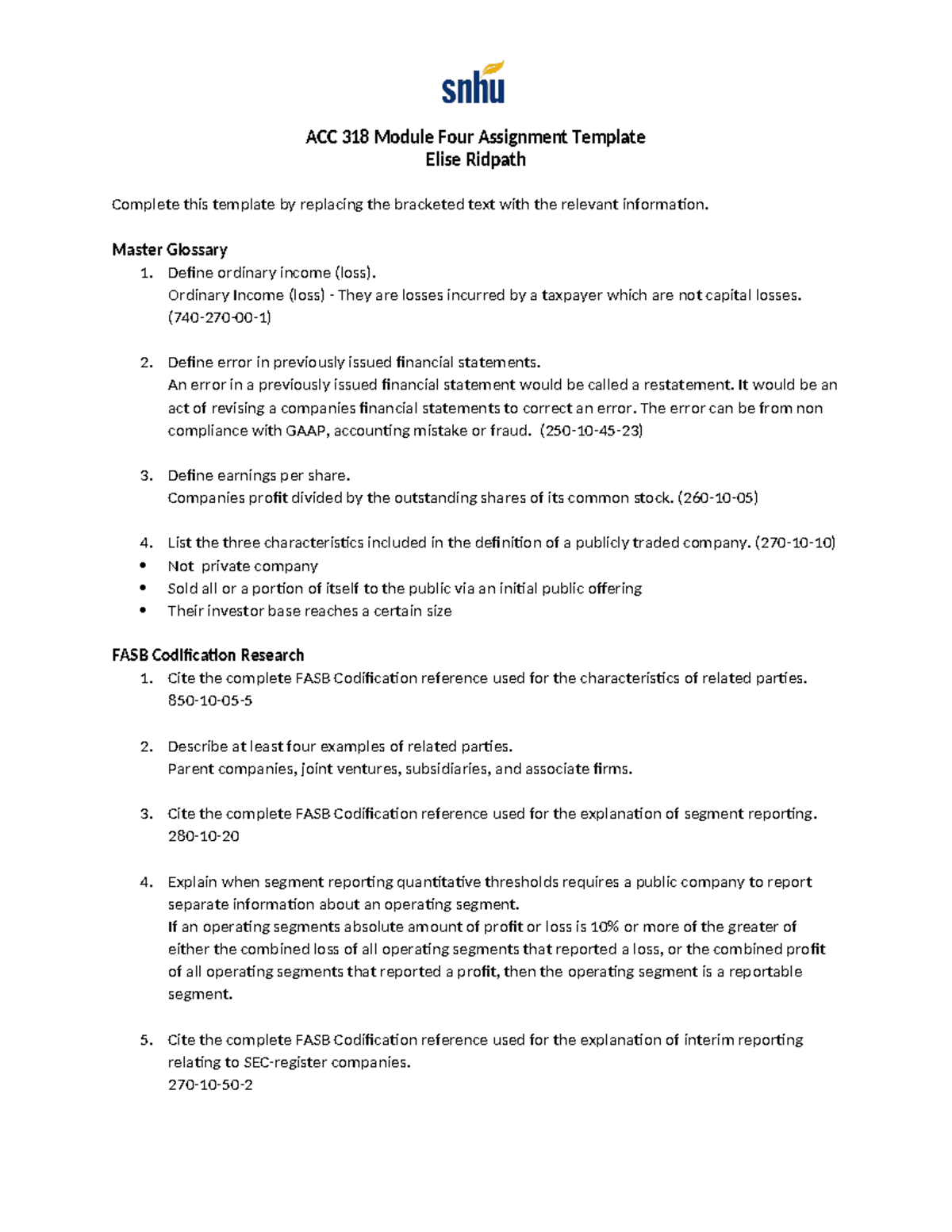 ACC 318 Module Four Assignment - Master Glossary 1. Define ordinary ...