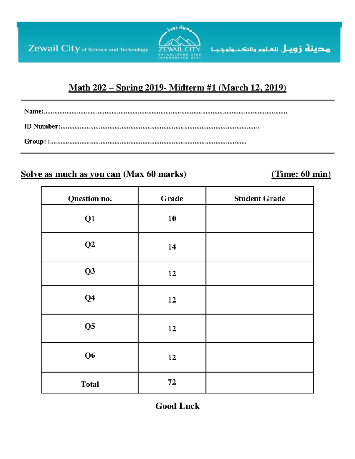 Math 202 Spring Midterm Exam Practice - ODE MT 1 (2019) - Studocu
