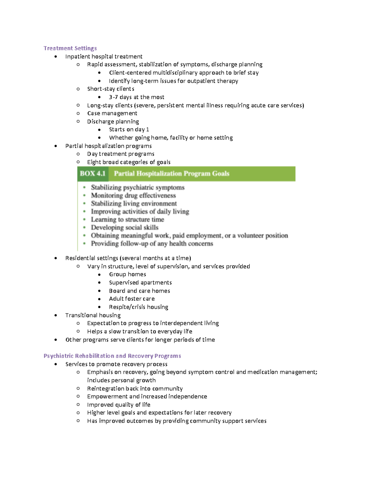 Ch 4 - Treatment Settings & Therapeutic Programs Overview - Studocu