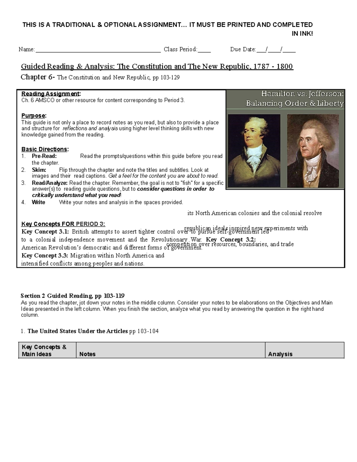 Amsco Ch. 6 Reading Guide: The Constitution & New Republic Insights ...