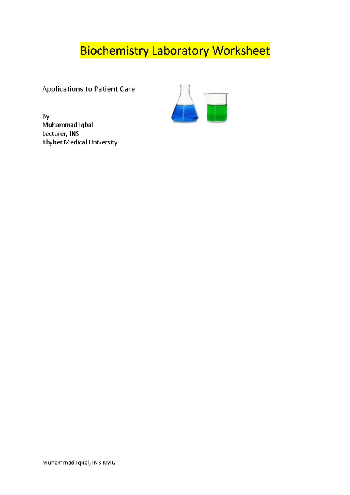 Biochemistry Lab Worksheet (BCH 101) - Applications in Patient Care ...