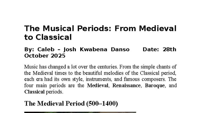 Musical Periods Overview: Medieval to Classical (Music 101) - Studocu