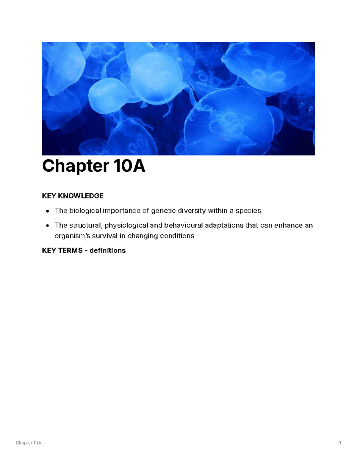 Adaptations for Survival in Changing Environments - Chapter 10A - Studocu