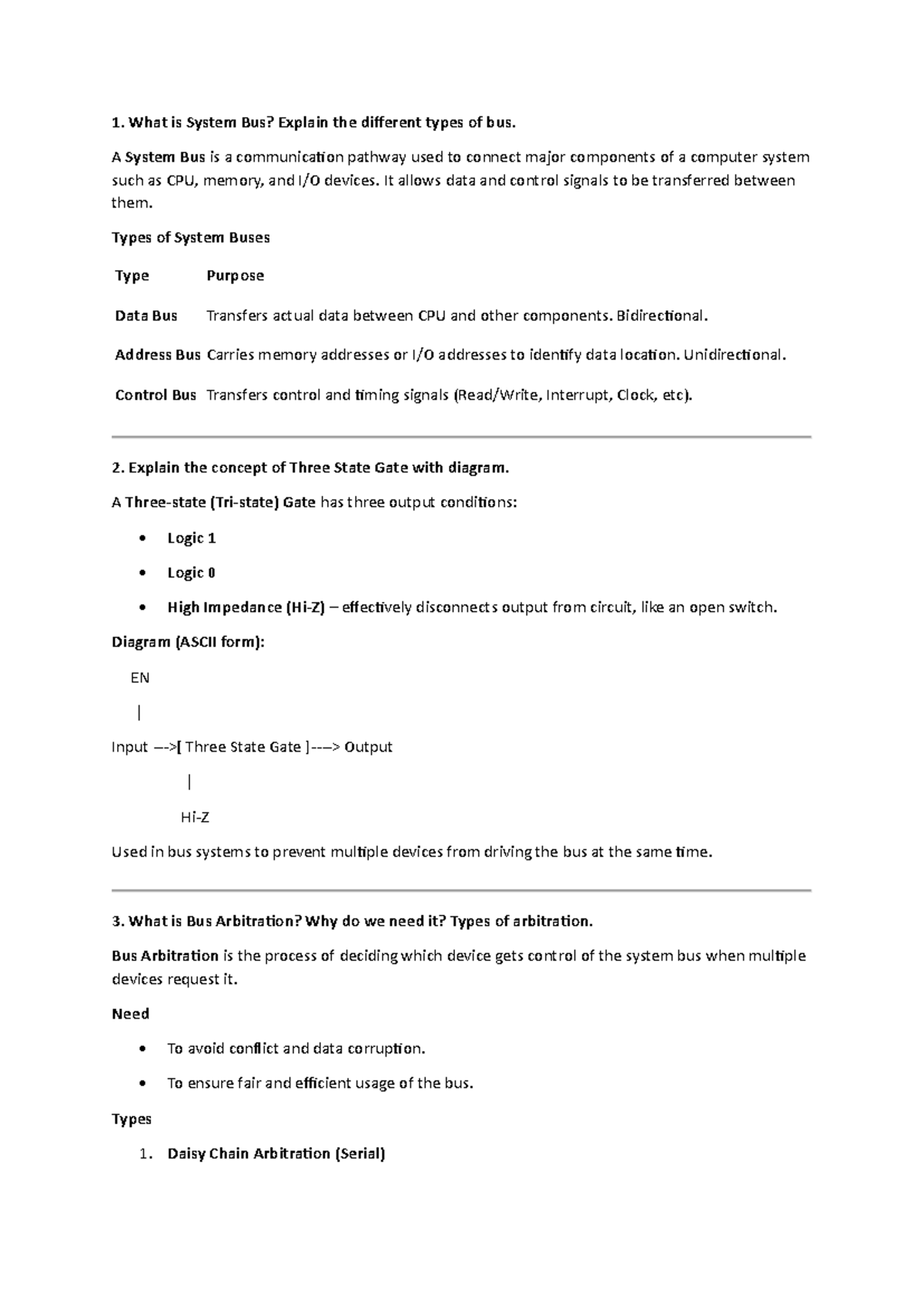 COA Important Questions & Answers: System Bus, Gates, and More - Studocu