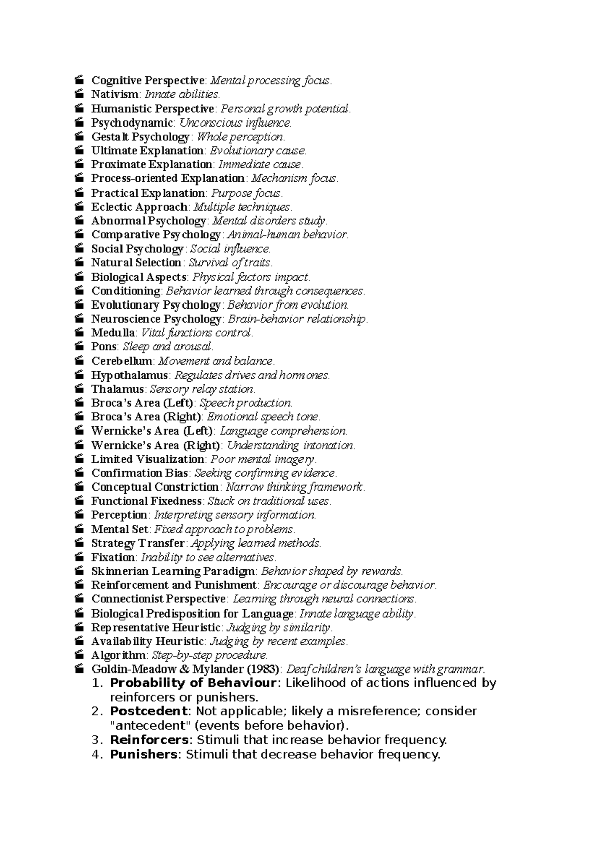 Psych Exam 2024 Sem 2: Brain Parts and Psychological Concepts - Studocu