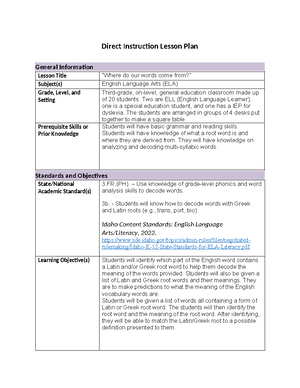 C909 Task 1 - Lesson Plan Template (Elementary Reading Methods and Interventions) - Direct - Studocu