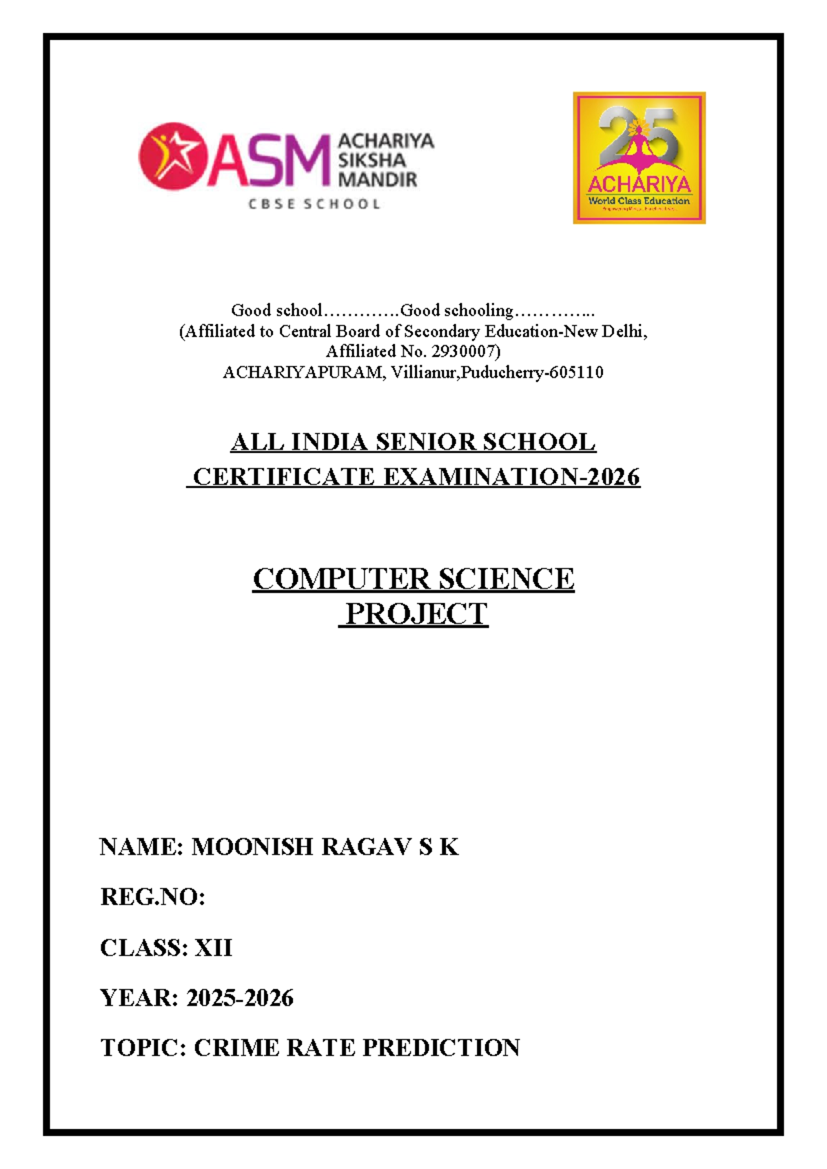 Computer Science Project XII: Crime Rate Prediction Analysis - Studocu