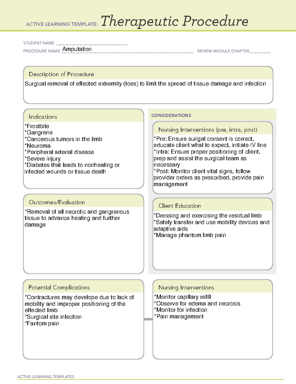ATI Therapeutic Procedure Template: Amputation Overview - Studocu