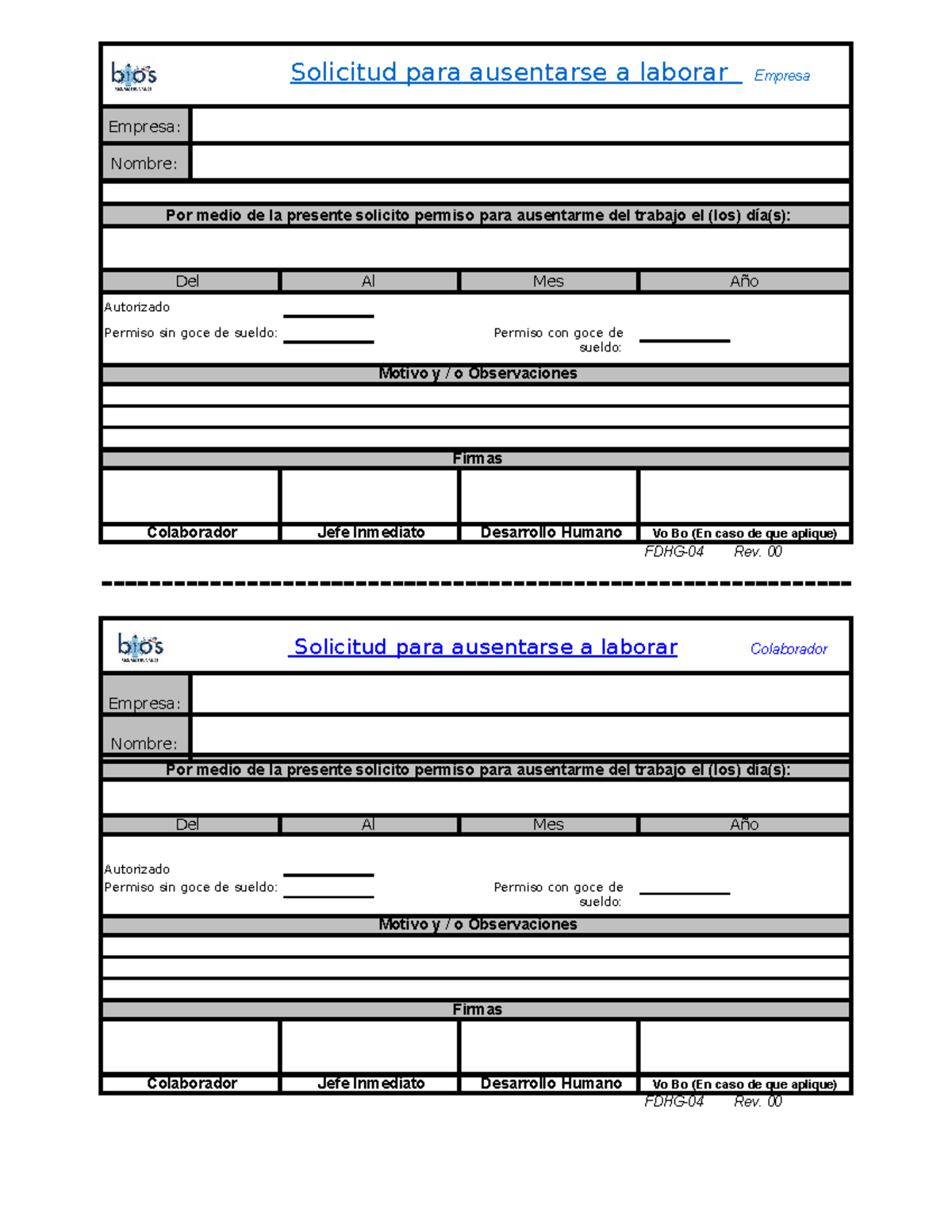 Formato de Solicitud para Ausentarse a Laborar - Studocu