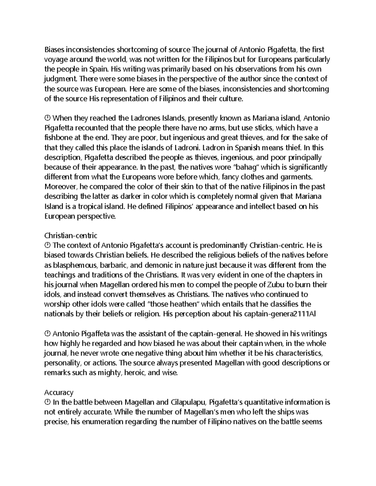 Inconsistencies and Biases in Antonio Pigafetta's 1st Voyage Journal ...