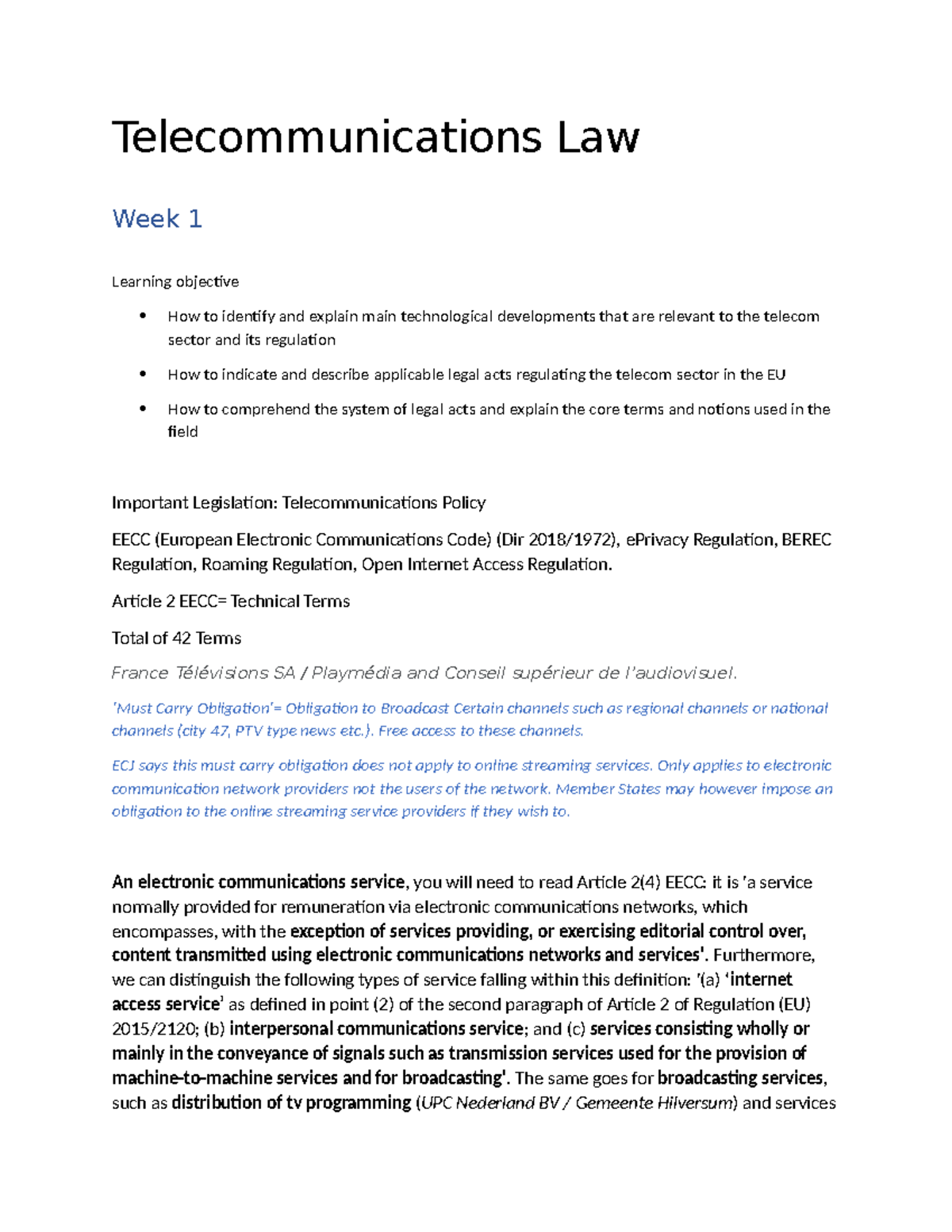 Telecommunications Law (TL101) Week 1: Key Concepts & Legal Framework ...