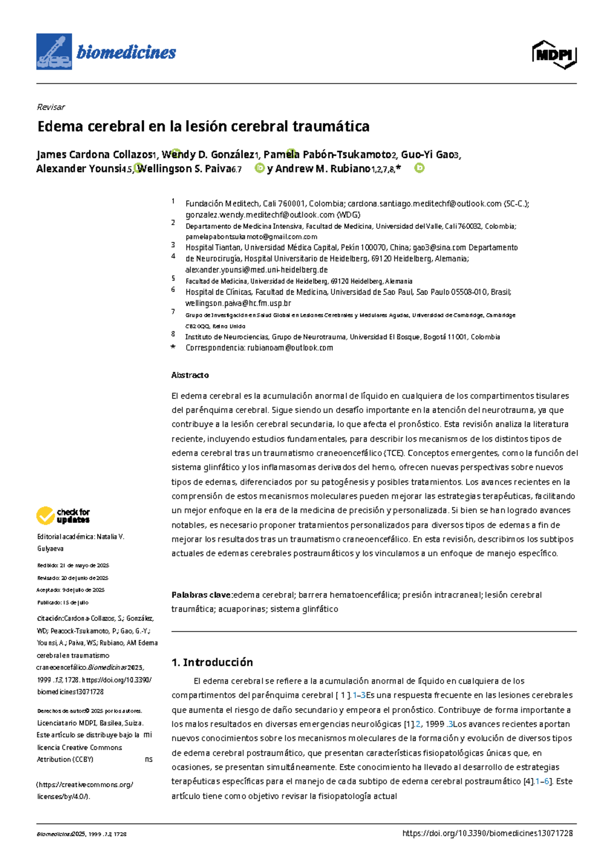 Edema Cerebral en Lesión Cerebral Traumática - Revisión 2025 - Studocu