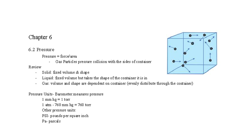 Chemistry Notes: Chapter 6 - Gas Laws and Kinetic Theory - Studocu