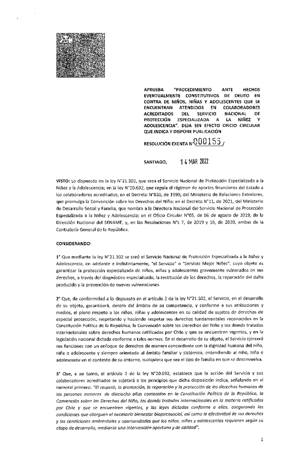 Resolución sobre Procedimientos ante Delitos contra Niños y Niñas ...
