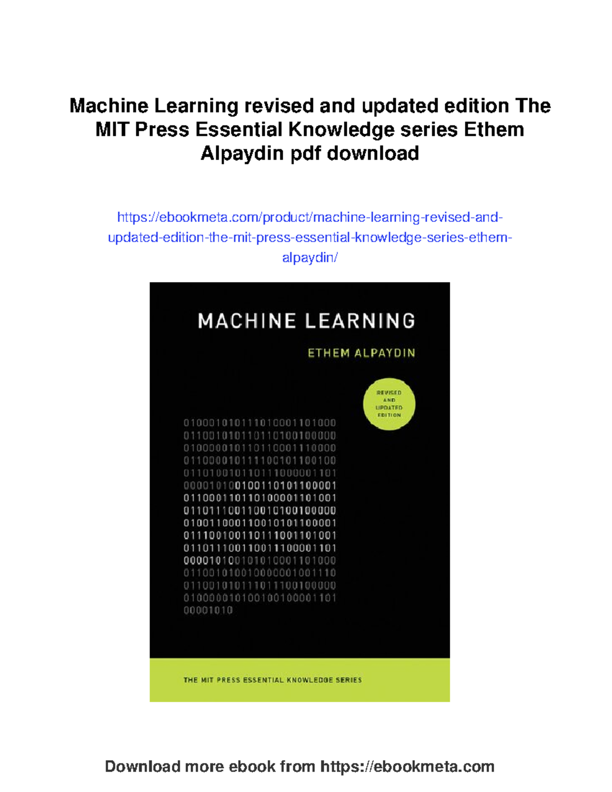 Machine Learning: Revised & Updated Edition - MIT Press Essential Knowledge - Studocu