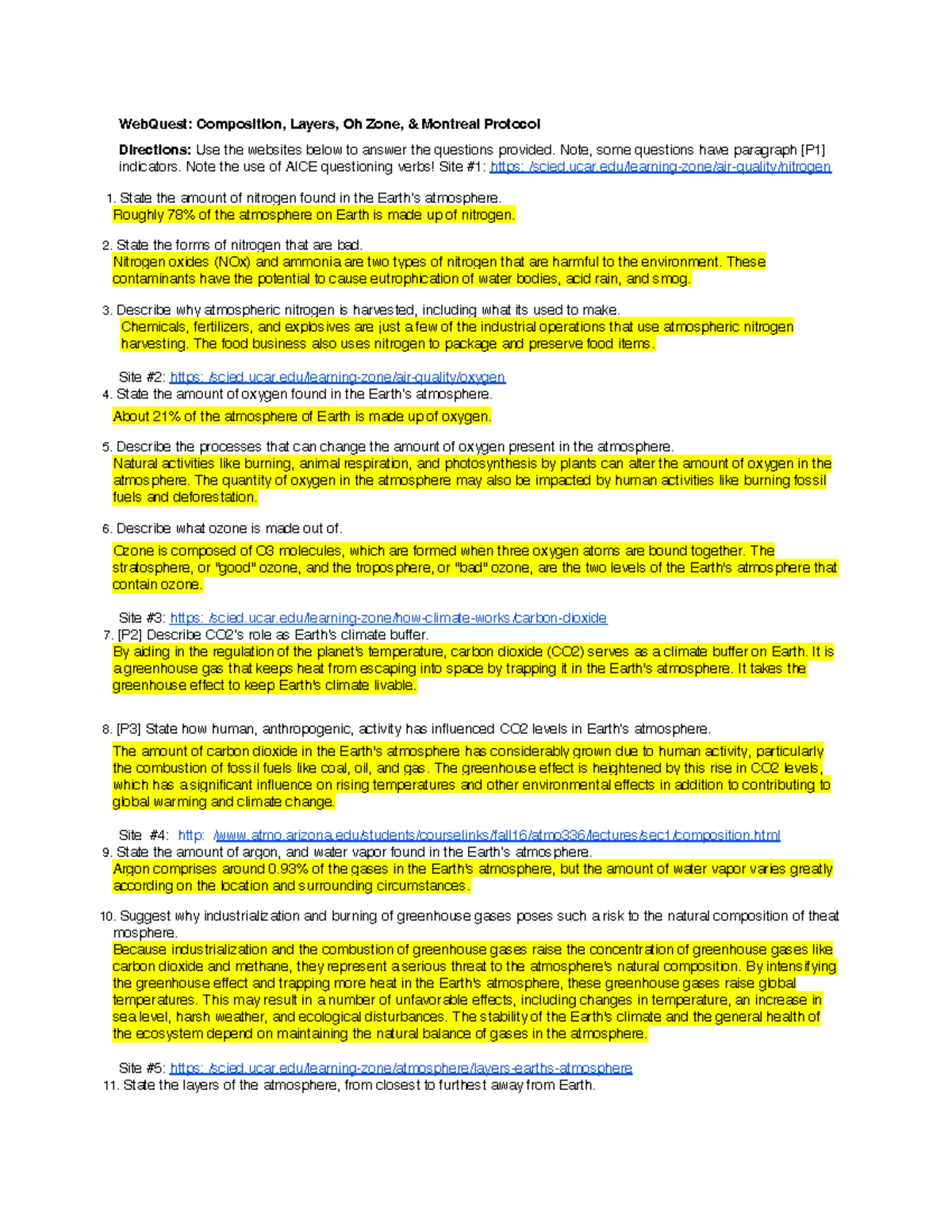 AICE Environmental WebQuest: Atmosphere Composition & Montreal Protocol ...