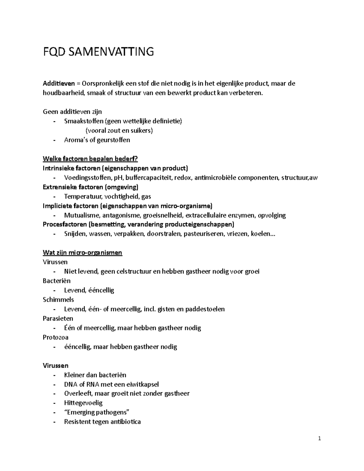 FQD Samenvatting: Micro-organismen en Bederfpreventie in Voeding ...