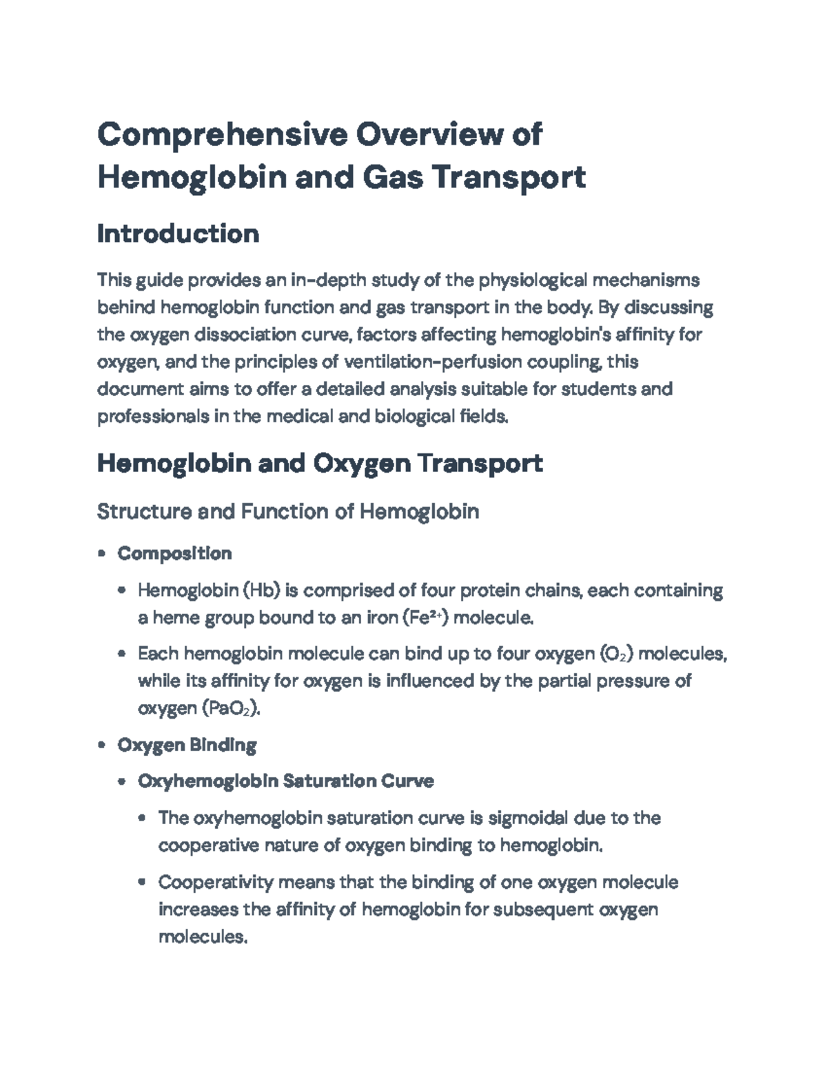 Comprehensive Study on Hemoglobin Function and Gas Transport (BIOL 101 ...